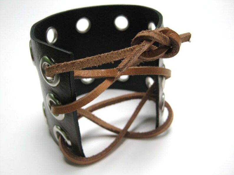 Brown Leather Wristband Goth Wristband SCA Medieval Bracer Barbarian ...