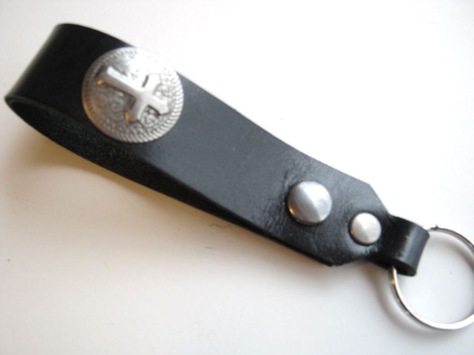 Key Fob Cross Concho Christian Black Leather Snap Loop for - Etsy