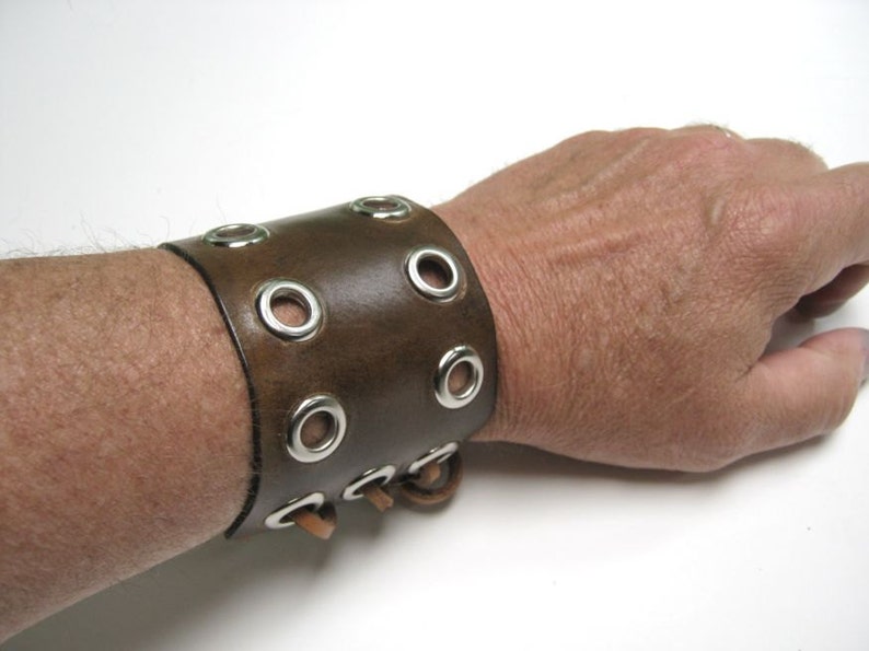 Brown Leather Wristband Goth Wristband SCA Medieval Bracer Barbarian ...
