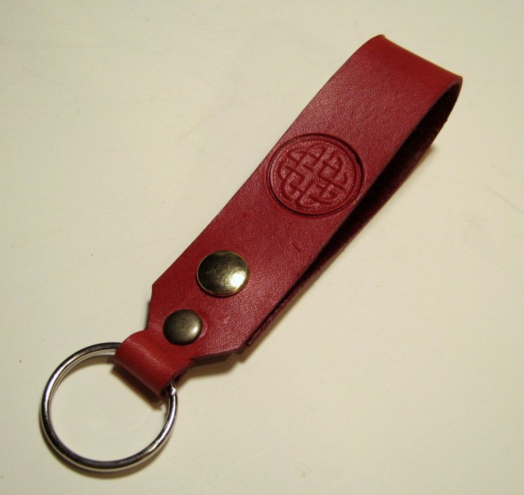 Red Leather Key Fob Celtic Knot Snap Loop for Belt or Pack Keychain ...