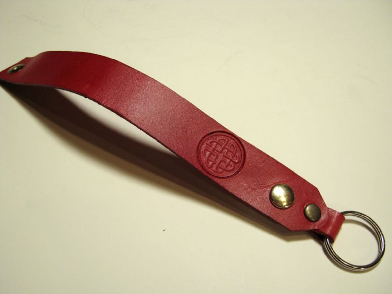 Red Leather Key Fob Celtic Knot Snap Loop for Belt or Pack | Etsy