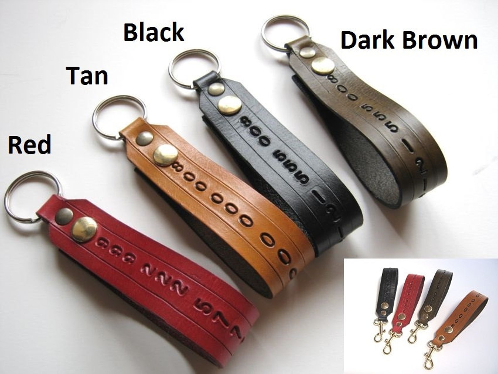Personalized Leather Key Clip Leather Custom Snap Loop Fob Keychain ...