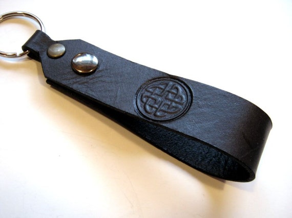 Black Leather Key Fob Celtic Knot Snap Loop for Belt or Pack | Etsy