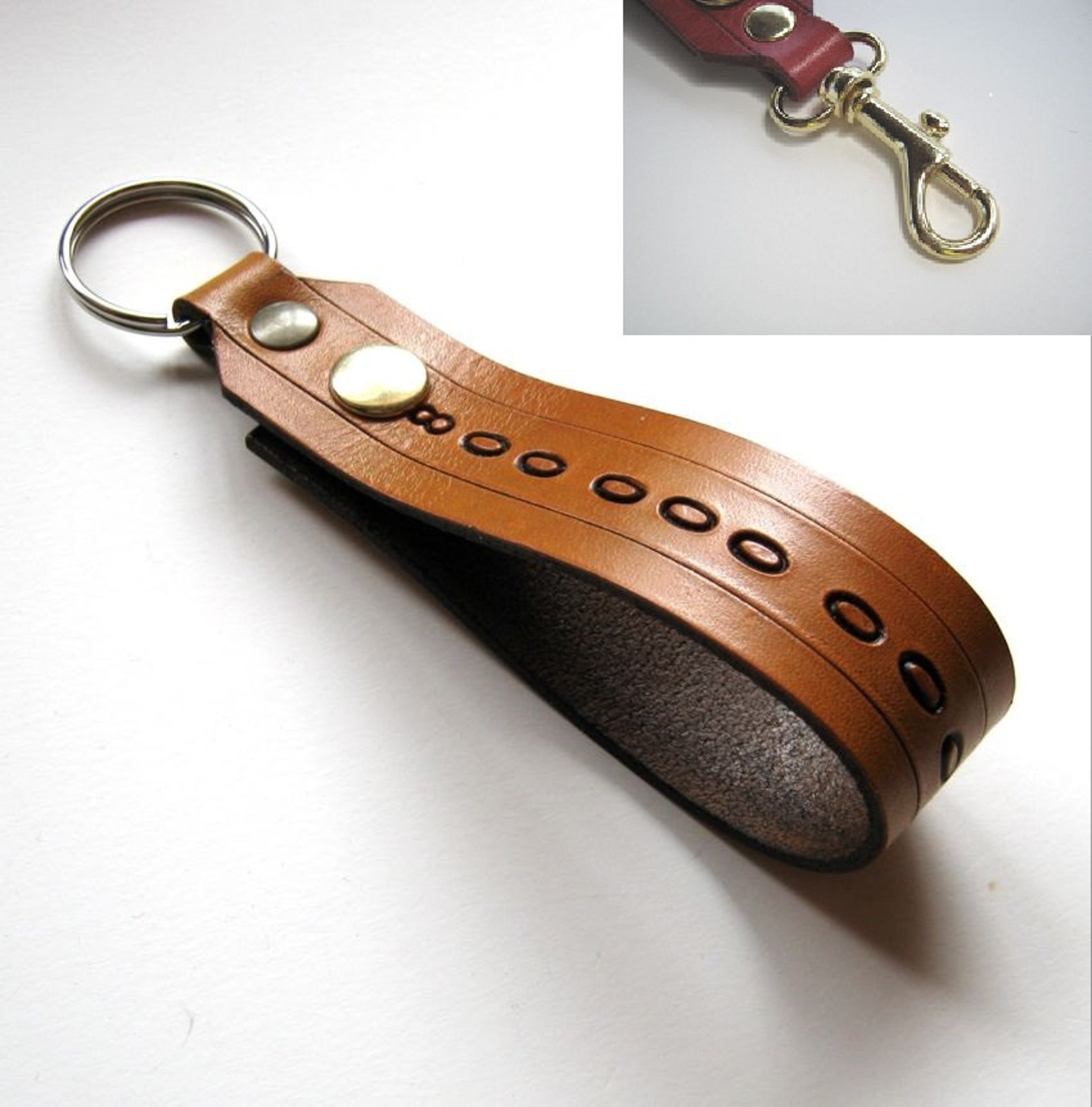 Personalized Leather Key Clip Leather Custom Snap Loop Fob Keychain ...