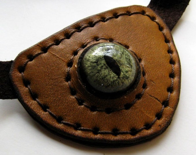 Leather Eye Patch Steampunk Tan Eyepatch Green Glass Eye - Etsy