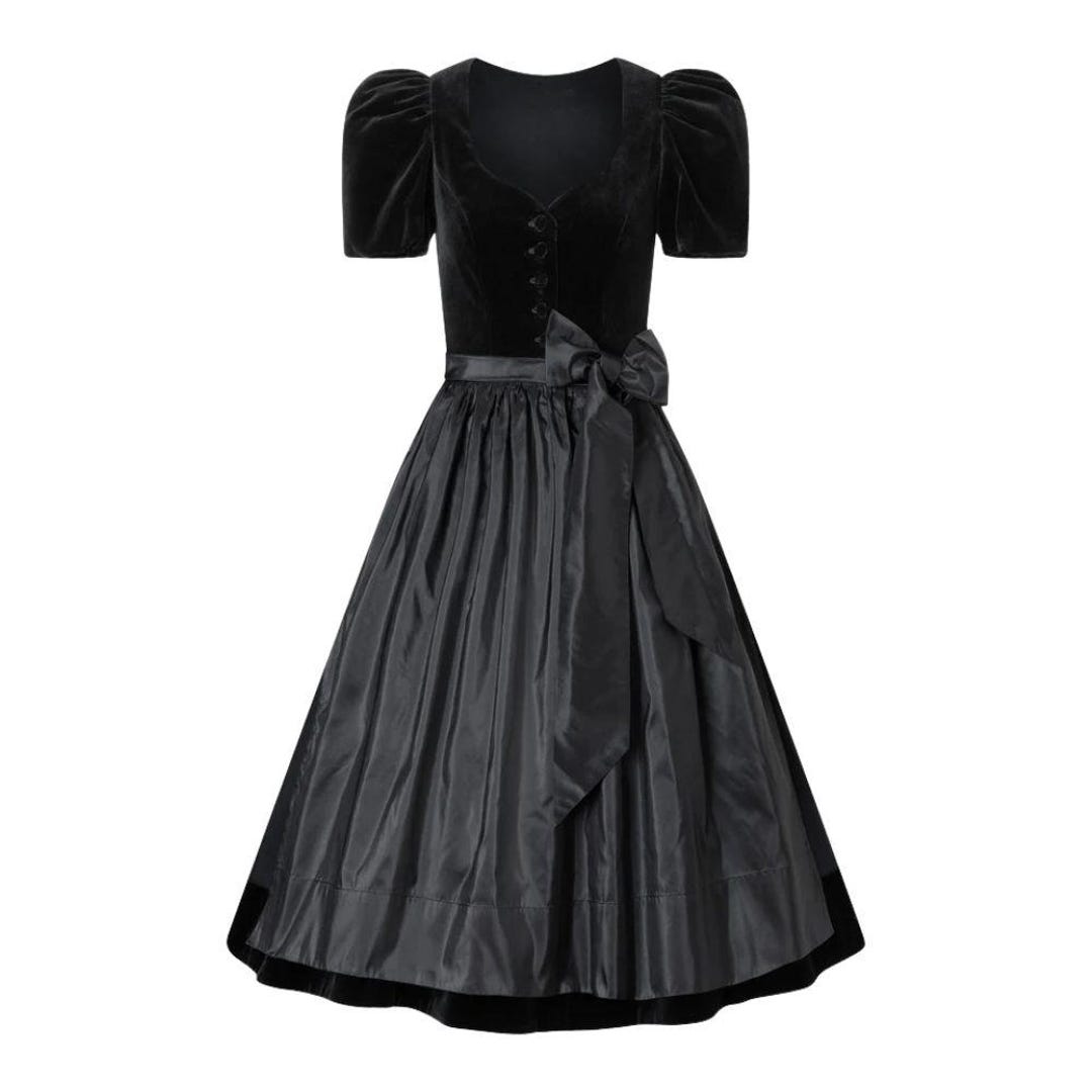 Dirndl GIULIETTA - Black | Gothic Velvet German Dress W/ Blouse & Apron ...