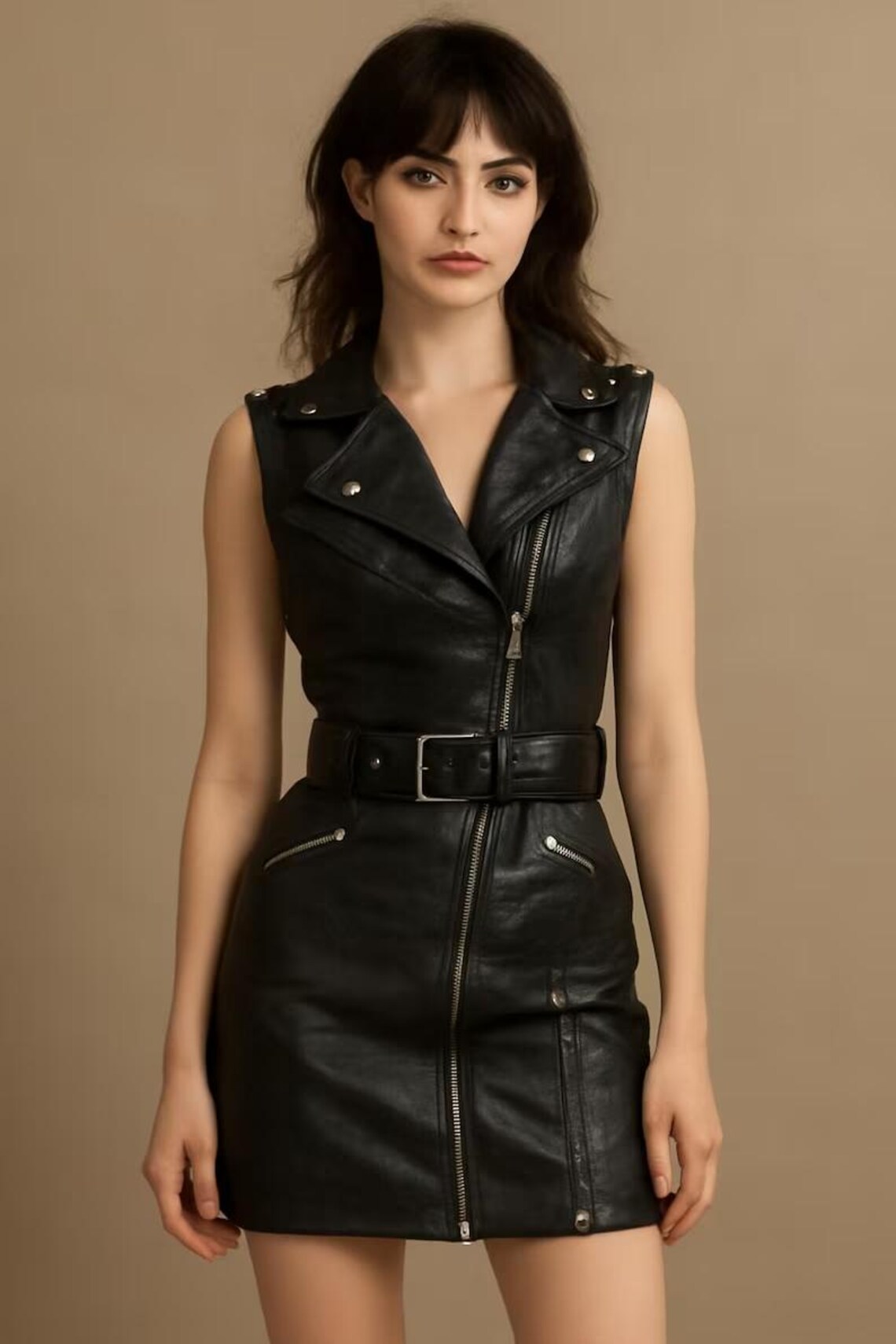 Handmade Studded Black Leather Dress | Punk Rocker Outfit - Etsy