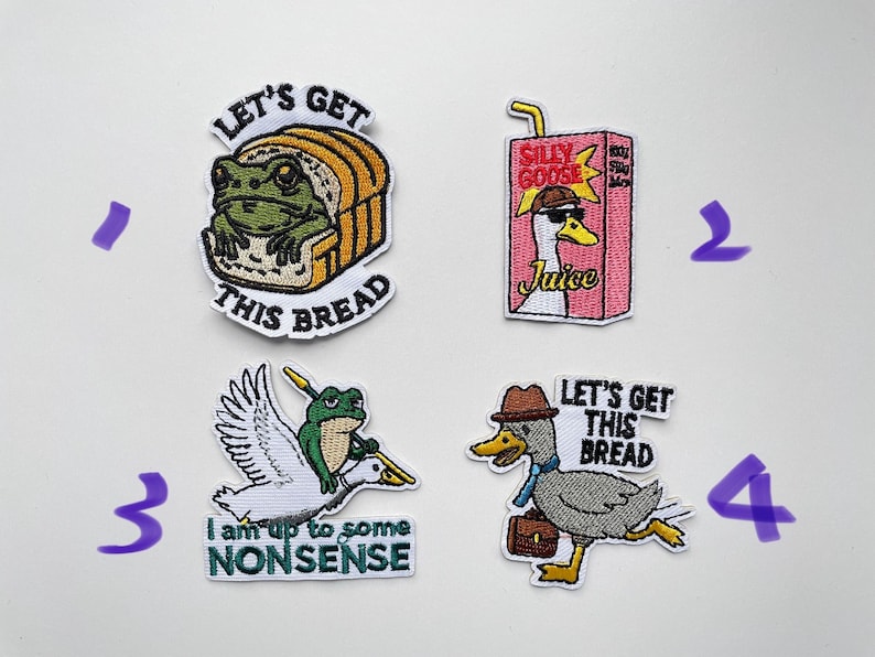 Funny Meme Iron on Patch Gen Z Patch Let's Get This Bread Frog Silly Goose Juice Nonsense Funny ...
