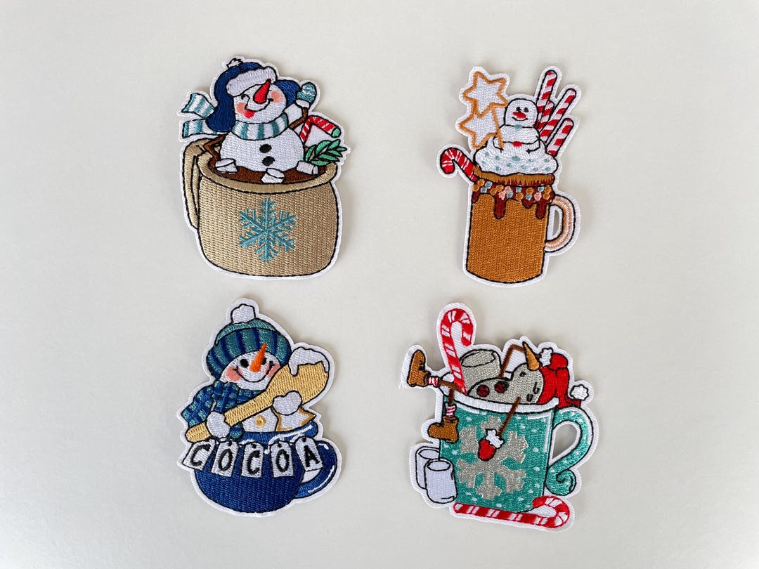Snowman Hot Chocolate Patch - Cute Christmas Embroidery Patch Winter ...