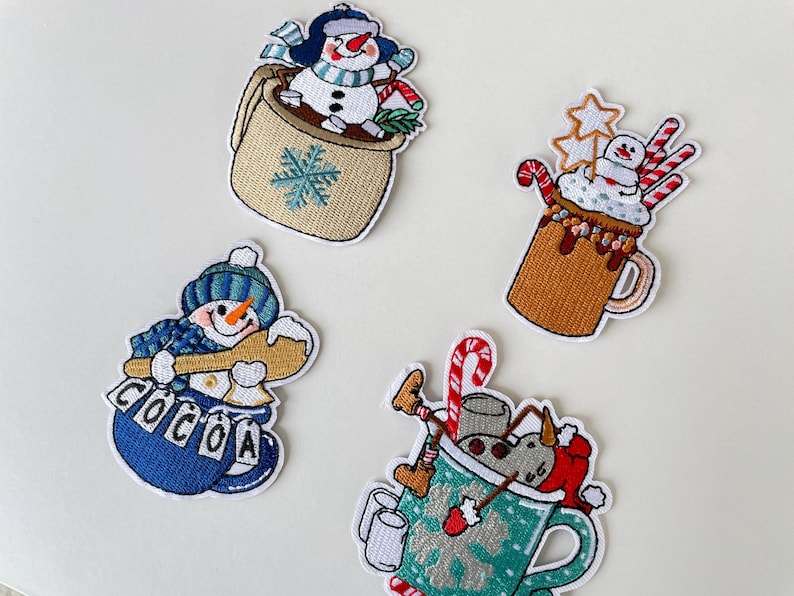 Snowman Hot Chocolate Patch - Cute Christmas Embroidery Patch Winter ...
