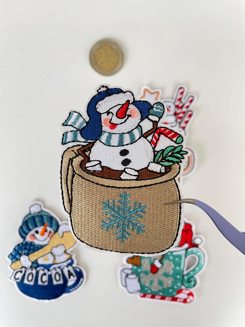 Snowman Hot Chocolate Patch - Cute Christmas Embroidery Patch Winter ...