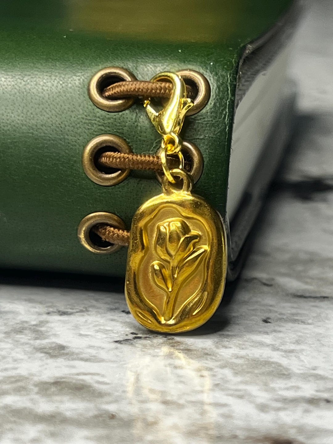 Stamped Gold Floral Journal Charm - Traveler's Notebook Charm - Etsy