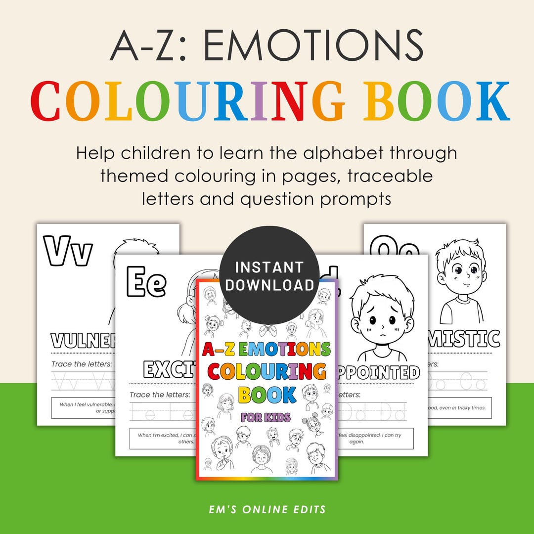 A-Z Emotions Colouring Book for Kids: Alphabet Tracing (printable PDF ...