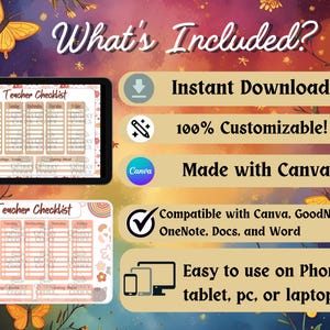 Boho Teacher Checklist Printable | Rainbow & Doodle Designs PDF - Etsy