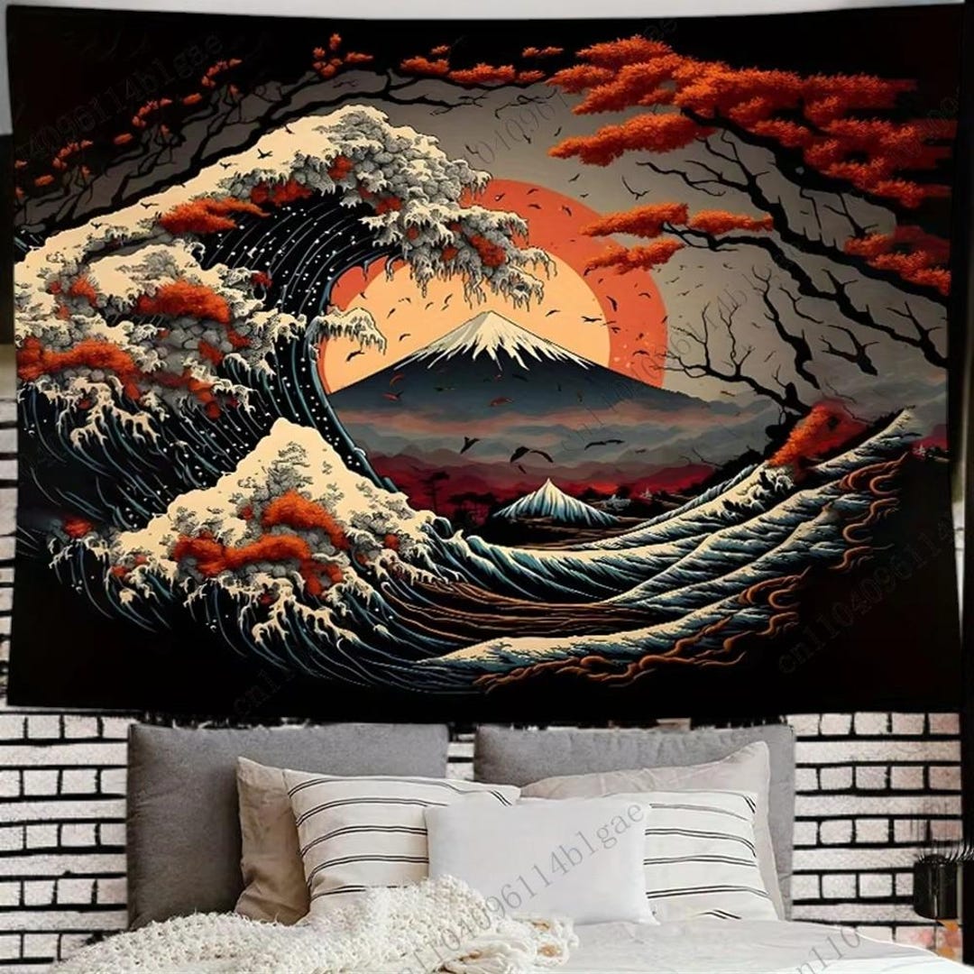 Japanese Wave Tapestry Great Wave Wall Hanging Art Oriental Seascape ...