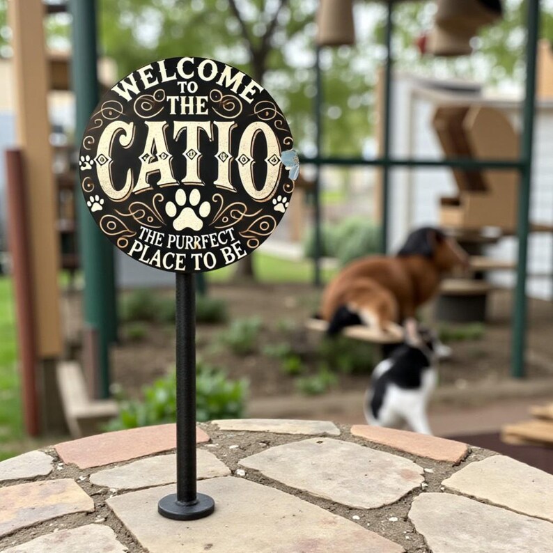 Welcome to the Catio Round Metal Sign Rustic Iron Wall Art for Catio ...