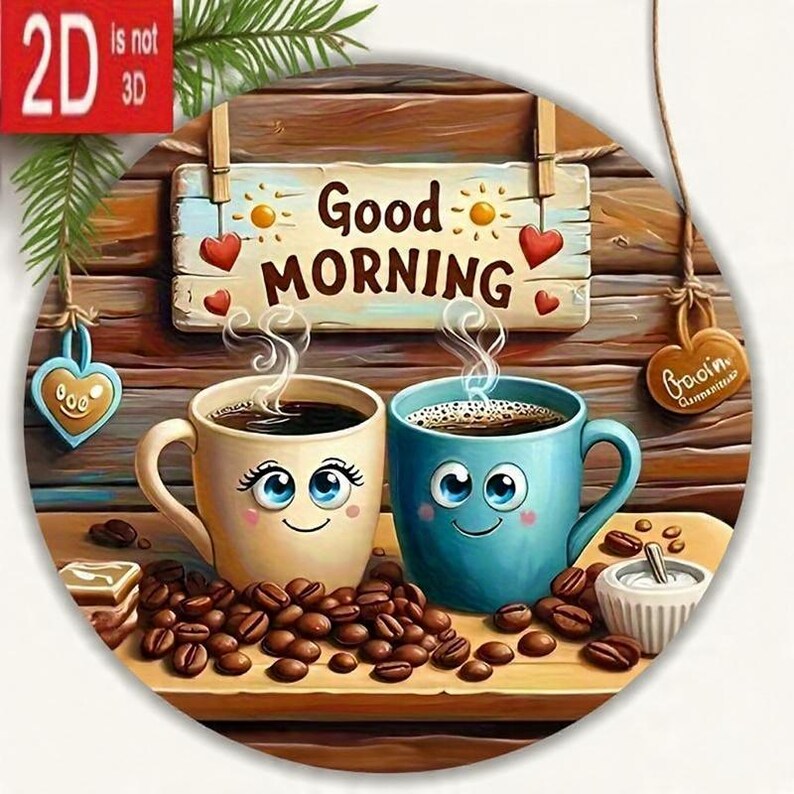 2D Flat Bohemian Wood Sign Good Morning Coffee Round Wall Decor Cafe ...