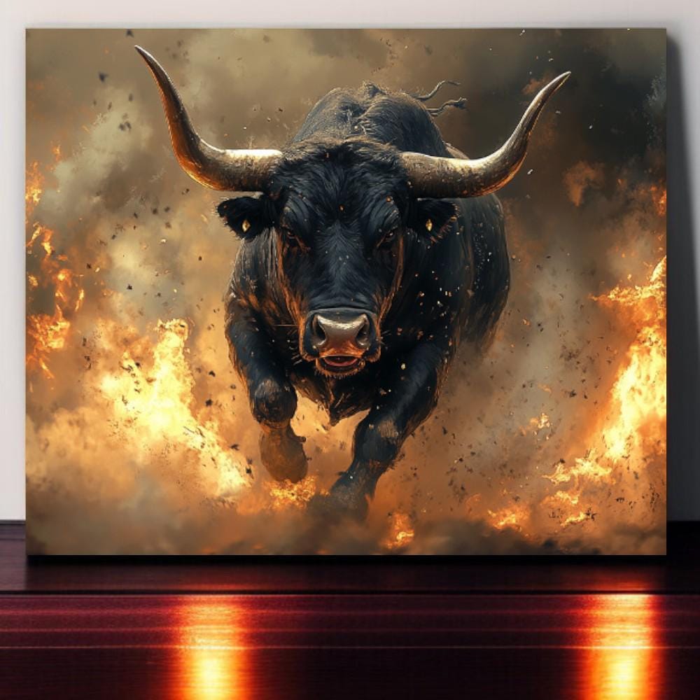 Wild Bull Tapestry Flame Mane Wall Art Modern Light Luxury Wall Hanging ...