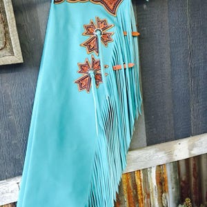 Hand-tooled Leather Rodeo Chaps | Custom Western Chaps | Fringe Bull ...