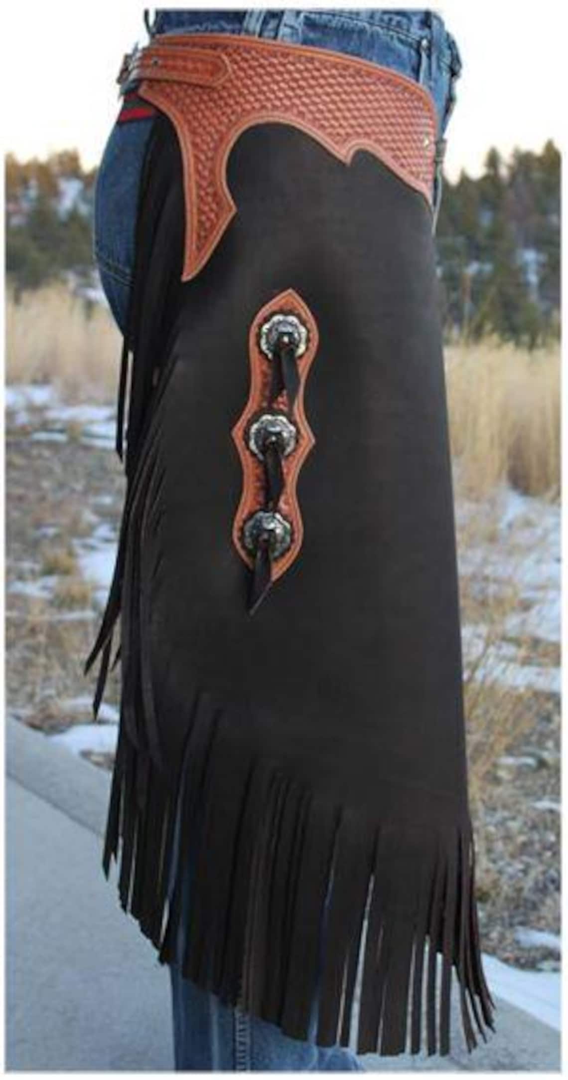 Hand-tooled Leather Rodeo Chaps | Custom Western Chaps | Fringe Bull ...