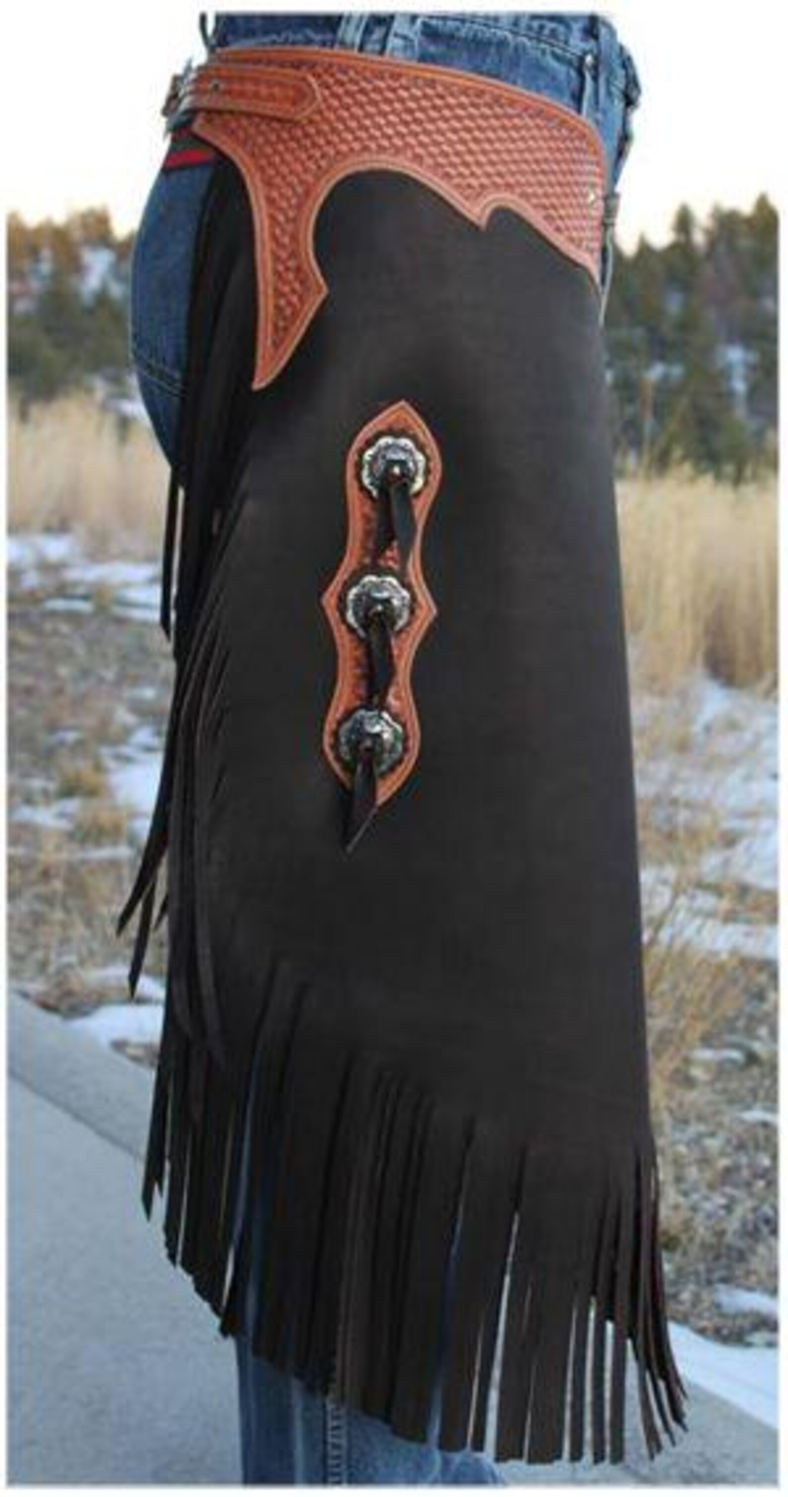 Hand-tooled Leather Rodeo Chaps | Custom Western Chaps | Fringe Bull ...