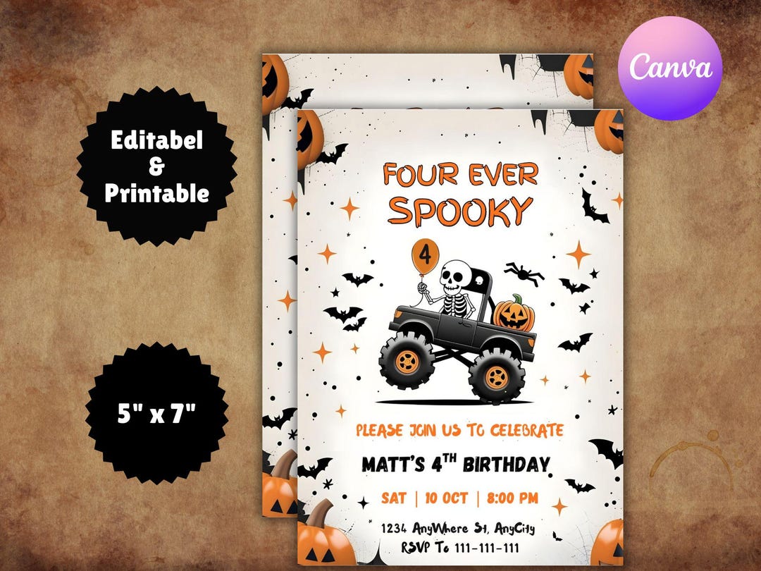 Spooky 4th Birthday Invitation: Ghost & Pumpkin Party (digital Download ...
