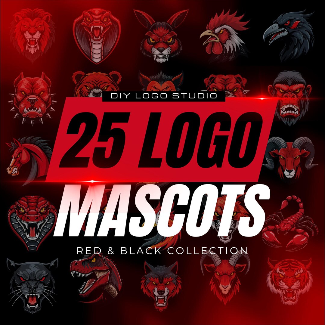 Fierce Mascot Set: Red & Black Logo Graphics, Instant Download (vector ...