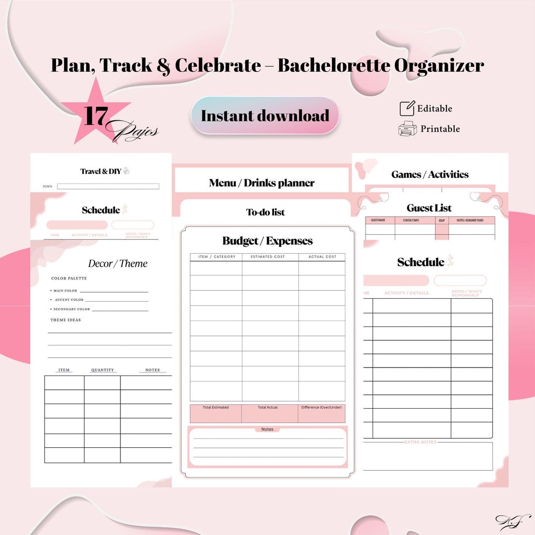 Bachelorette Party Planner Kit | Printable Organizer & Editable ...