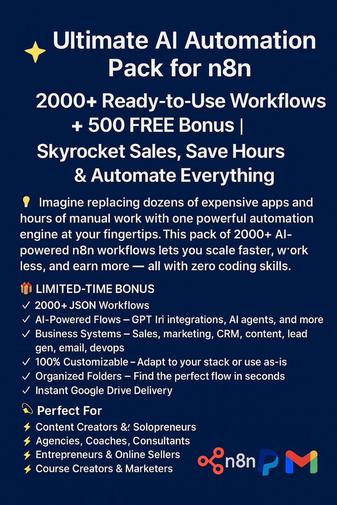 N8n AI Automation Pack: 2000+ Workflows, 500 Bonus (PLR/MRR) - Etsy