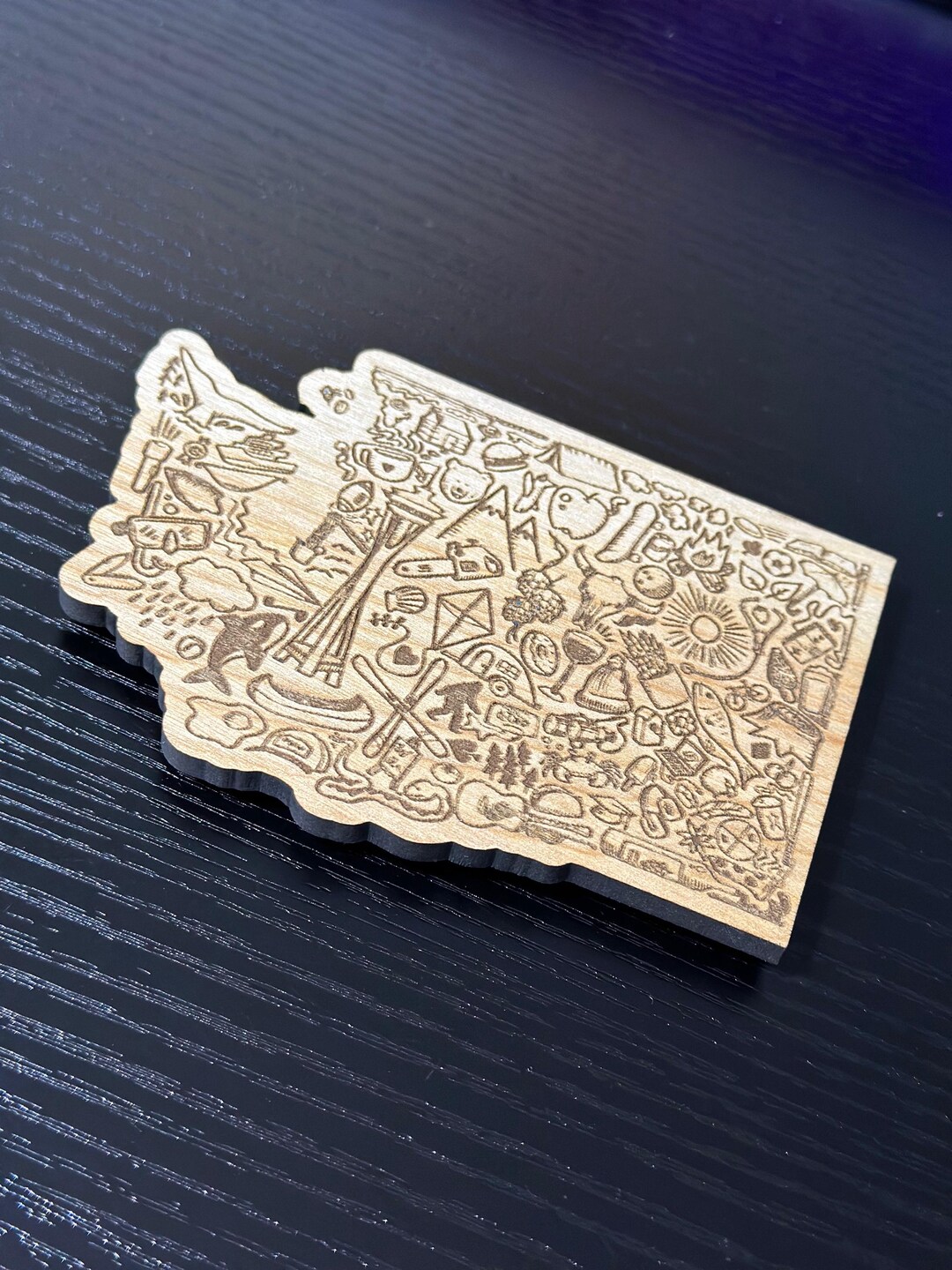 Magnet Laser-engrave Wood - Washington State Theme | Space Needle ...