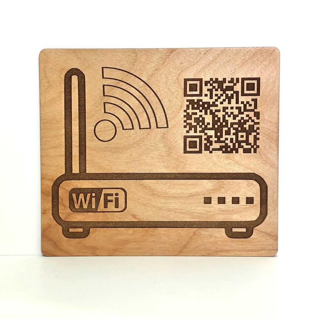 Laser-engraved Wood Wifi QR Code Sign Router Design Guest Wifi Airbnb ...