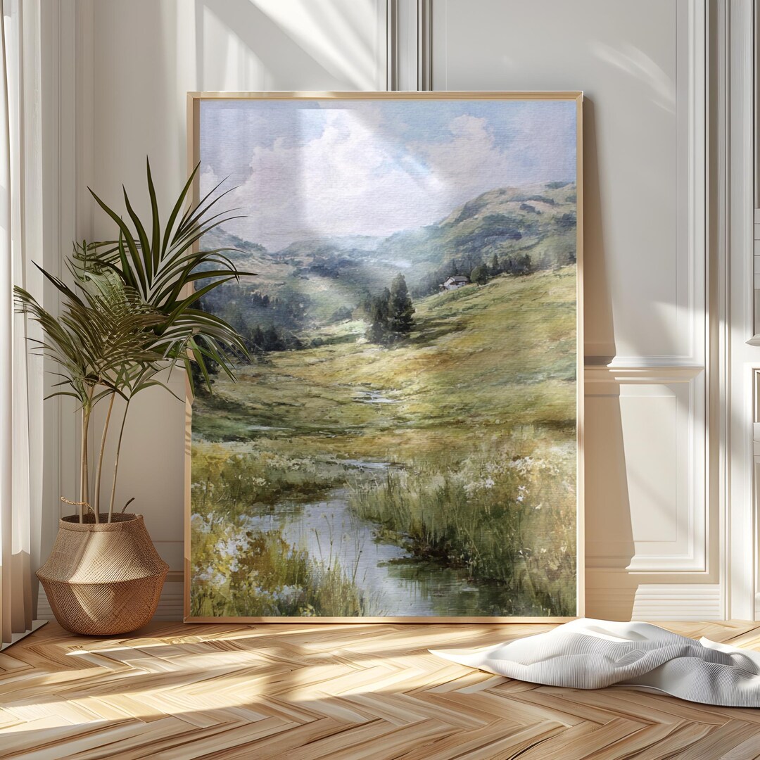 Vintage River Landscape Watercolor Painting: Moody Cottagecore Art ...