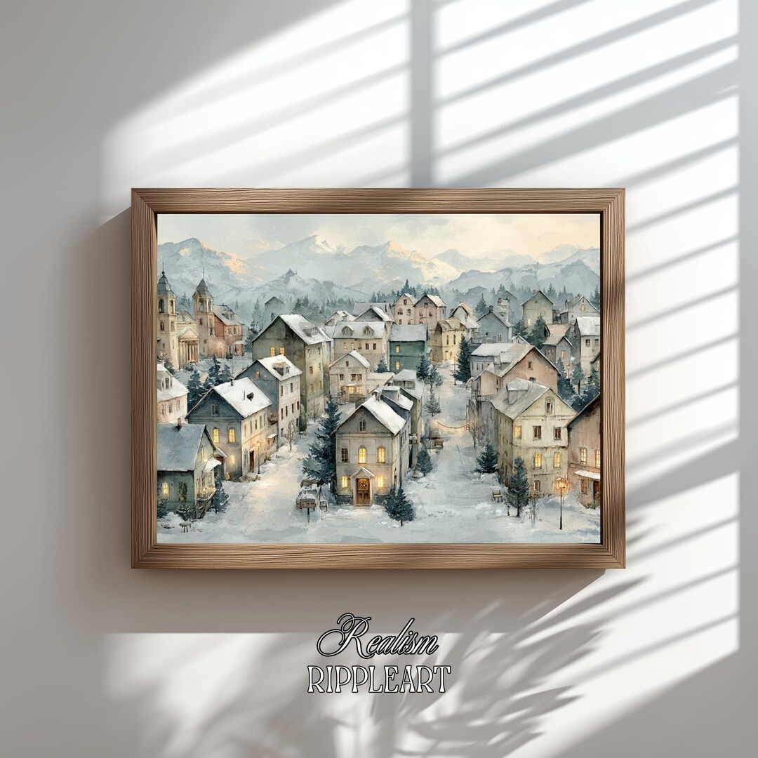 Neutral Christmas Village Art ,snowy Town ,dark Moody Nature ,festive ...