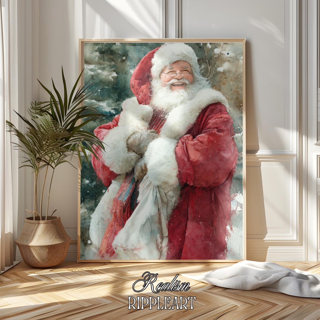 Neutral Santa Claus Christmas Print, Winter Forest Scene (digital ...