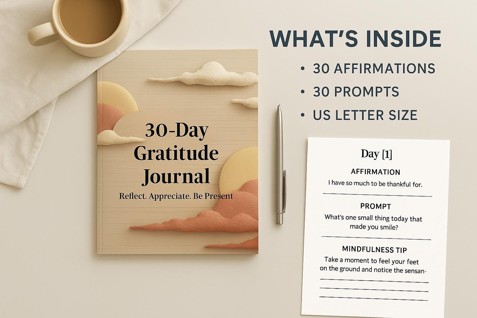 30 Day Gratitude Journal Printable PDF | Daily Reflection Journal ...