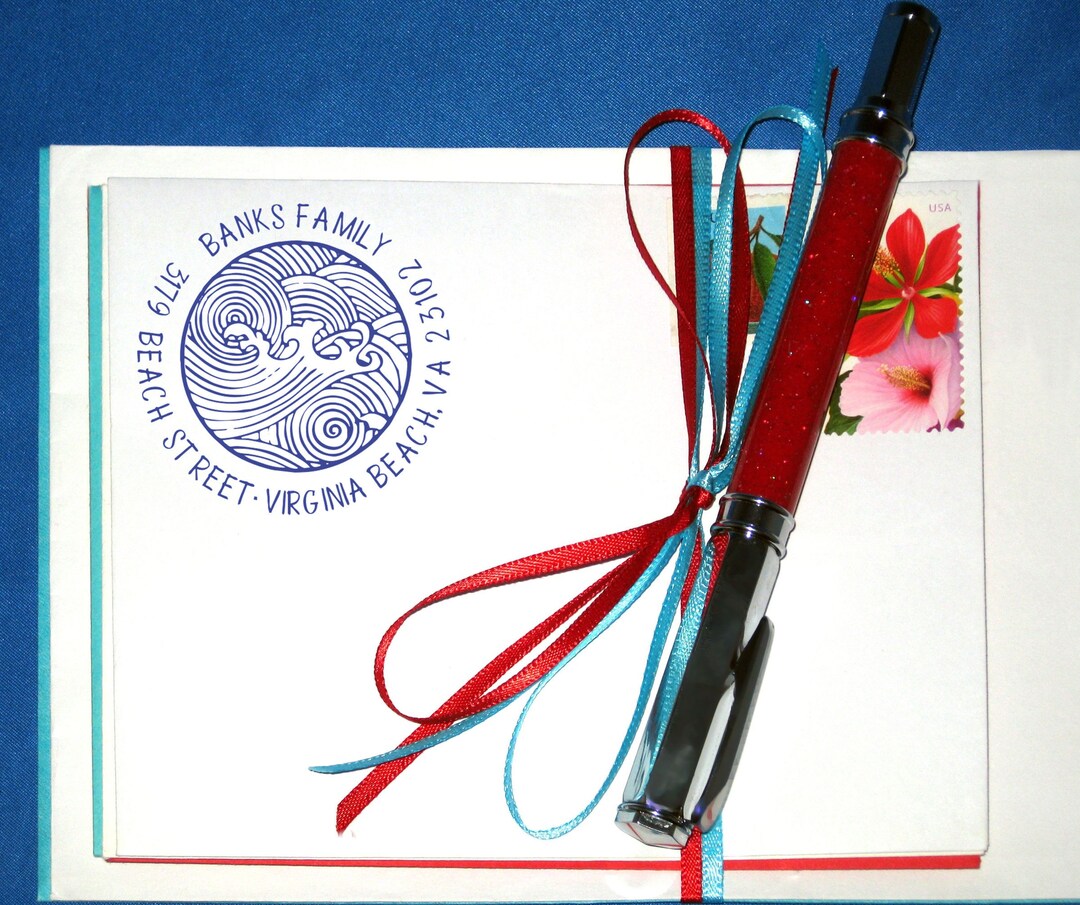 Waves Address Stamp, Beachfront Wave Ocean Address Stamp, Self-inking ...