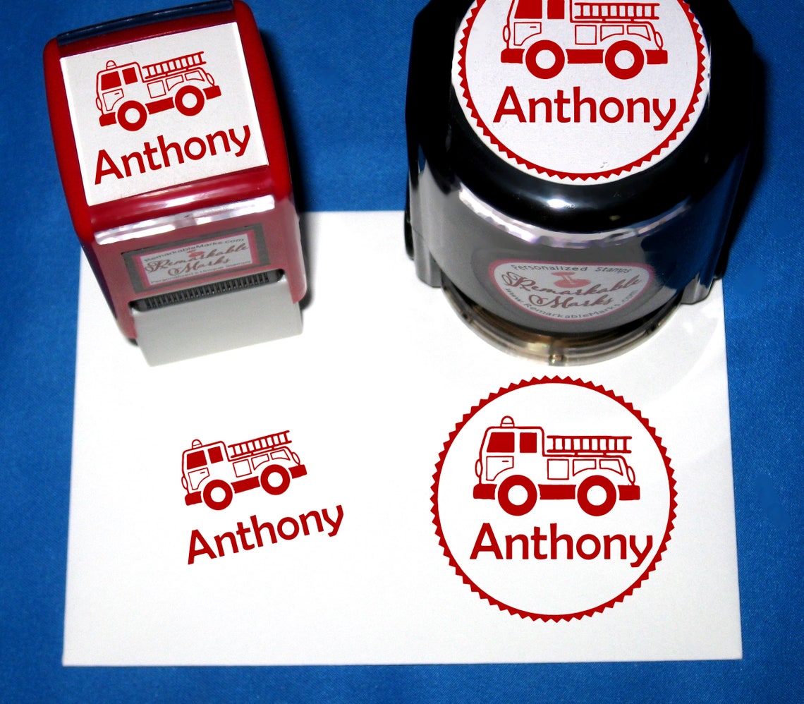 Fire Engine Child's Personalized Stamp, Name Stamp, Fire Truck Gift ...