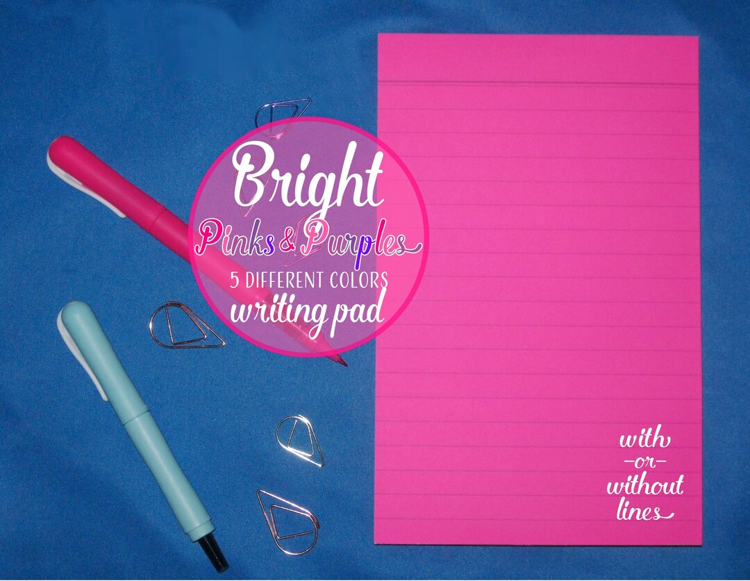 Pink and Purple Writing Pad, 25 Pages, Penpal Notepad, Lined Writing ...