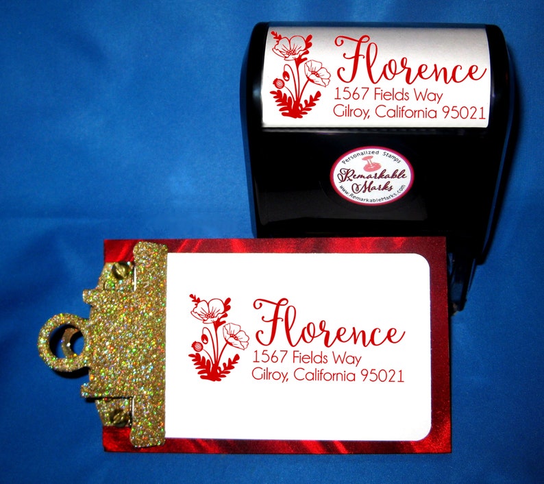 Personalized Poppy Flower Address Stamp Custom Floral Stamp - Etsy