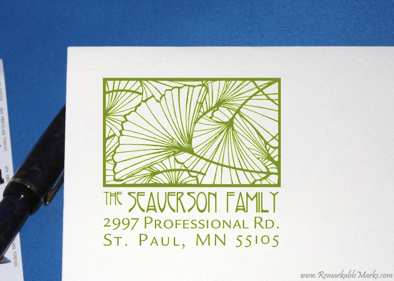 Ginkgo Return Address Art Deco Address Stamp Square Design Craftsman ...