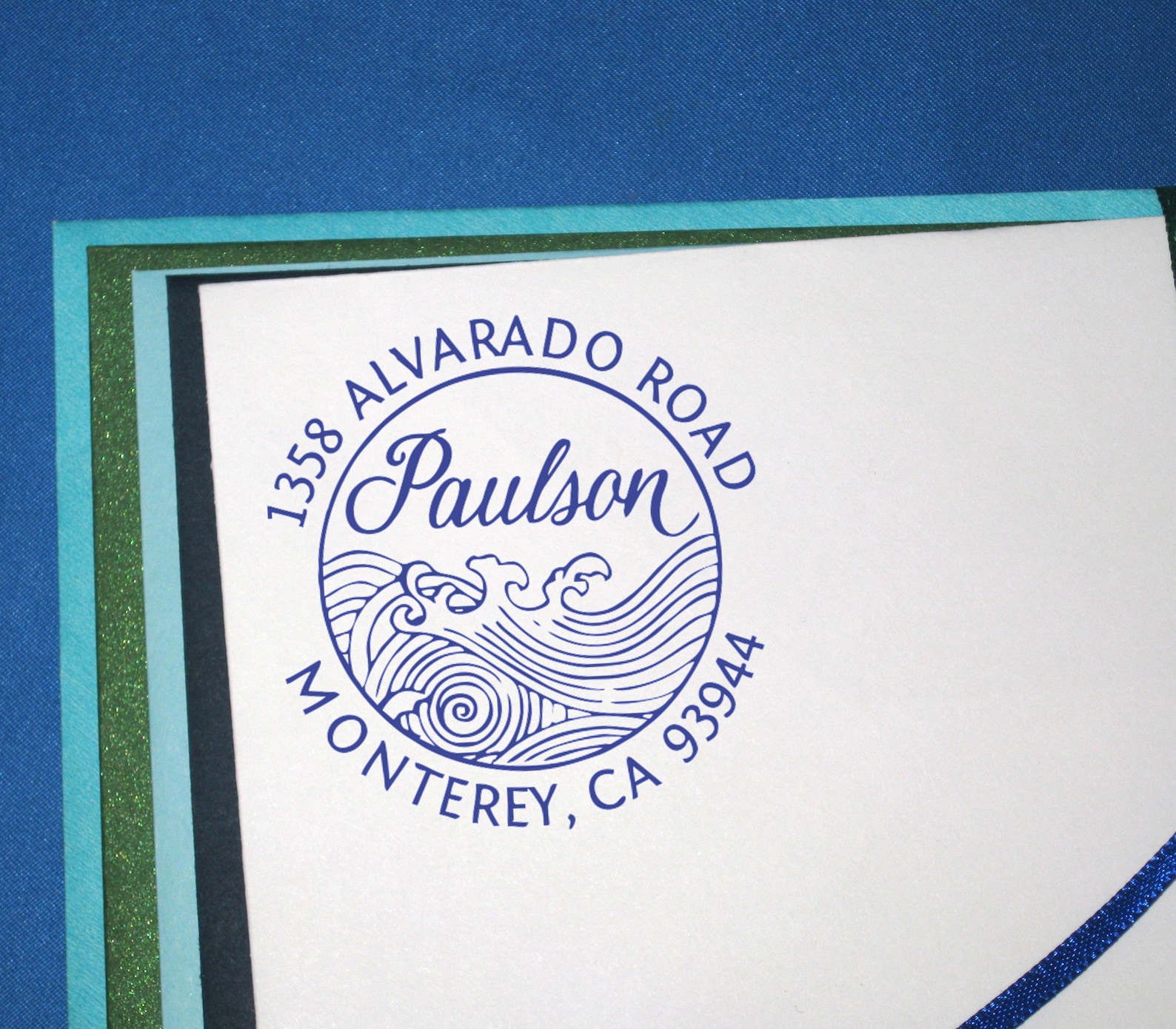 Waves Address Stamp Beachfront Wave Ocean Address Stamp | Etsy