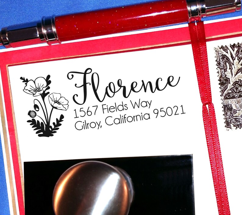 Personalized Poppy Flower Address Stamp Custom Floral Stamp - Etsy