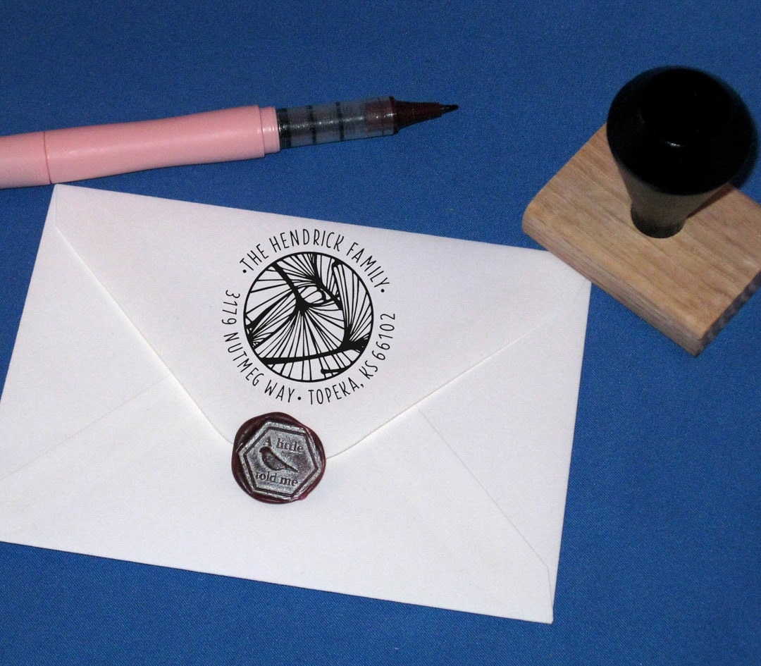 Self Inking Ginkgo Return Address Stamp, Ginkgo Leaf Stamp, Round ...