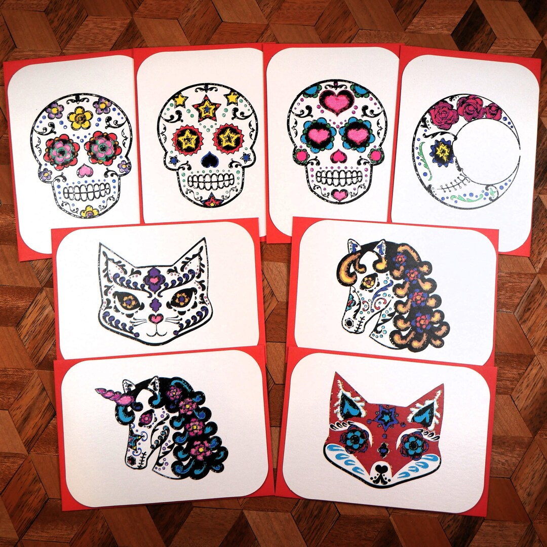 Sugar Skull Cards Day of the Dead Notecard Set Dia De Los - Etsy