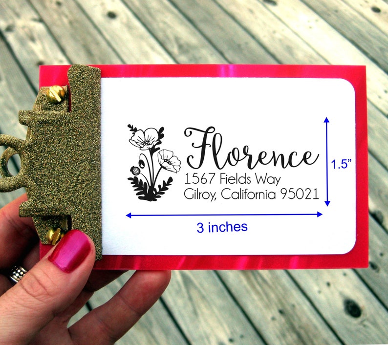 Personalized Poppy Flower Address Stamp Custom Floral Stamp - Etsy