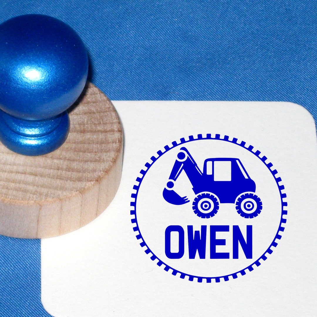 Construction Truck Child's Personalized Stamp, Excavator Name Stamp ...
