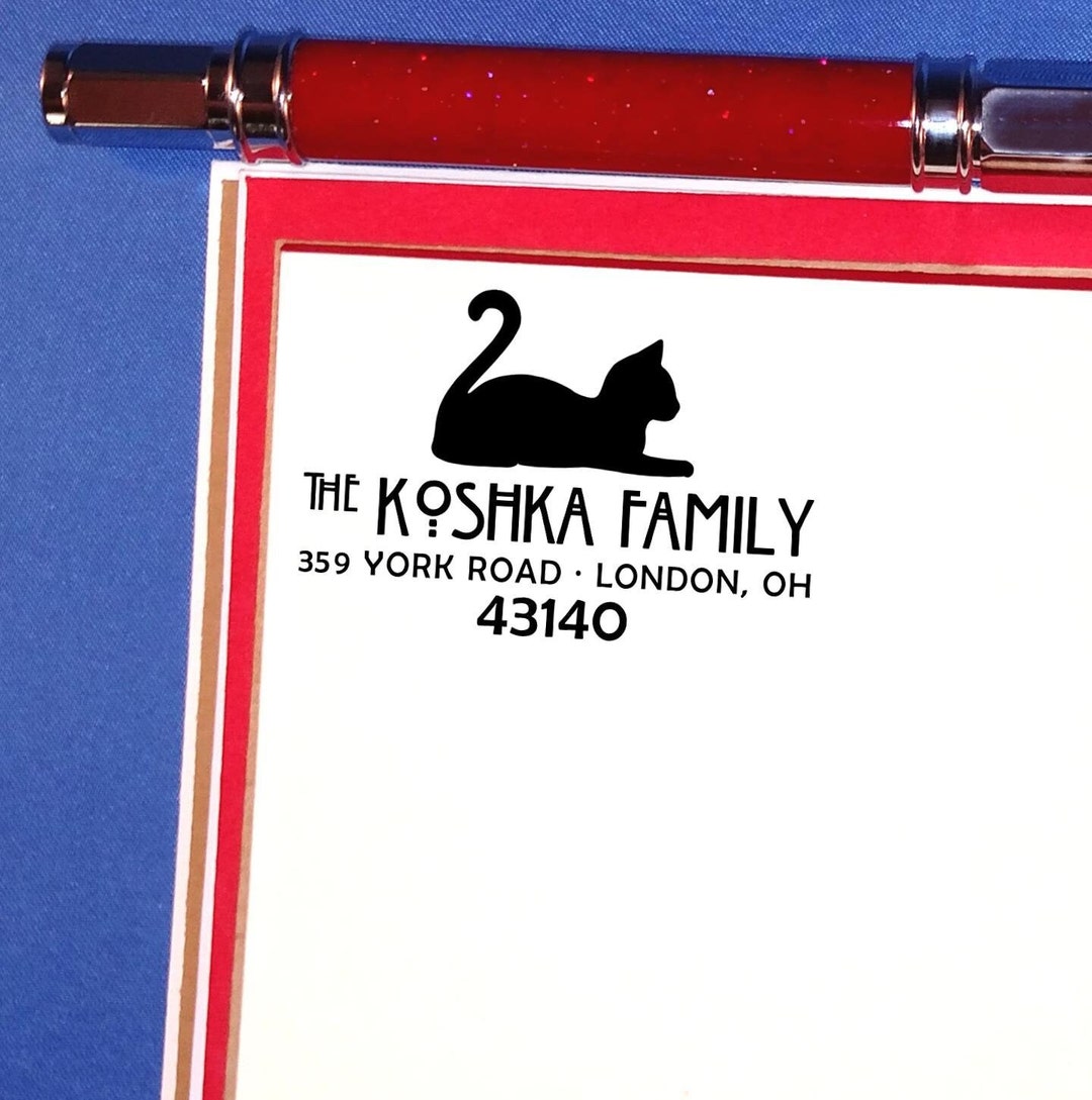 Cat Address Stamp, Craftsman Style Cat Return Address Stamp, Cat Mom ...