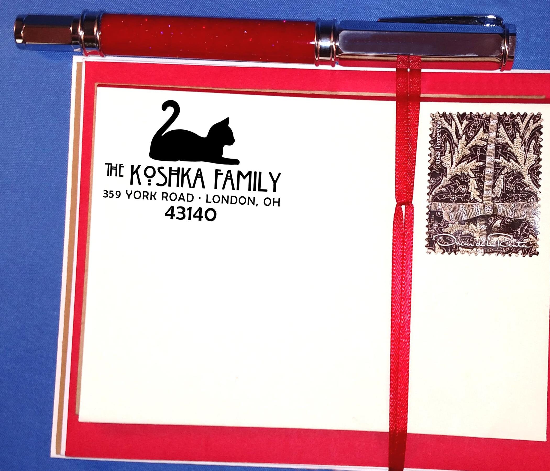 Cat Address Stamp Craftsman Style Cat Return Address Stamp | Etsy