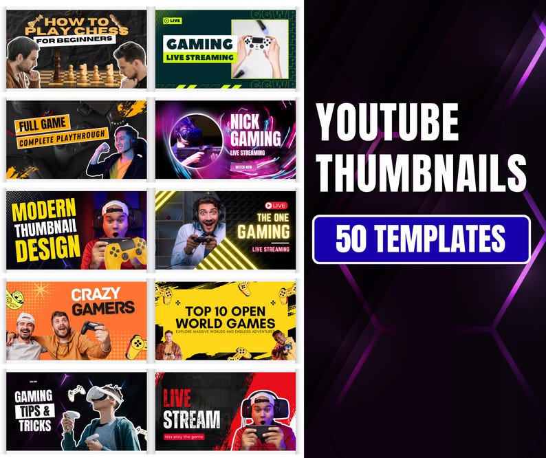50 Gaming Youtube Thumbnail Templates | Editable Canva Bundle | Esports ...