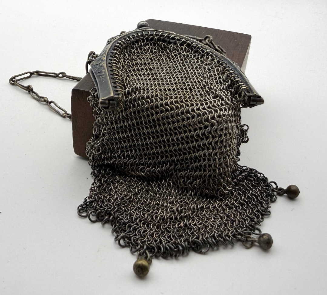 Antique Victorian Silver Tone Chainmail Mesh Coin Purse | Ornate Frame ...